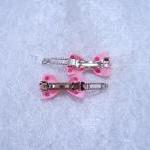 Mini Pastel Pink With Dark Pink Polka Dots Bow Hair Pins ( 2 In A Set ...