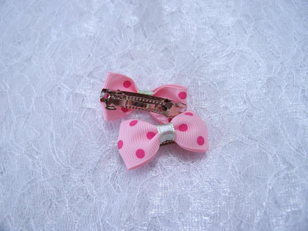 Mini Pastel Pink With Dark Pink Polka Dots Bow Hair Pins ( 2 In A Set ...