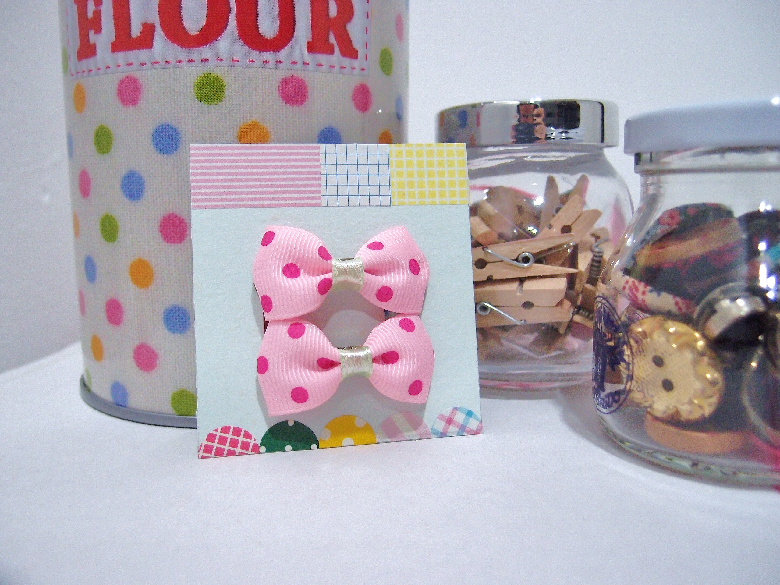 Mini Pastel Pink With Dark Pink Polka Dots Bow Hair Pins ( 2 In A Set ...