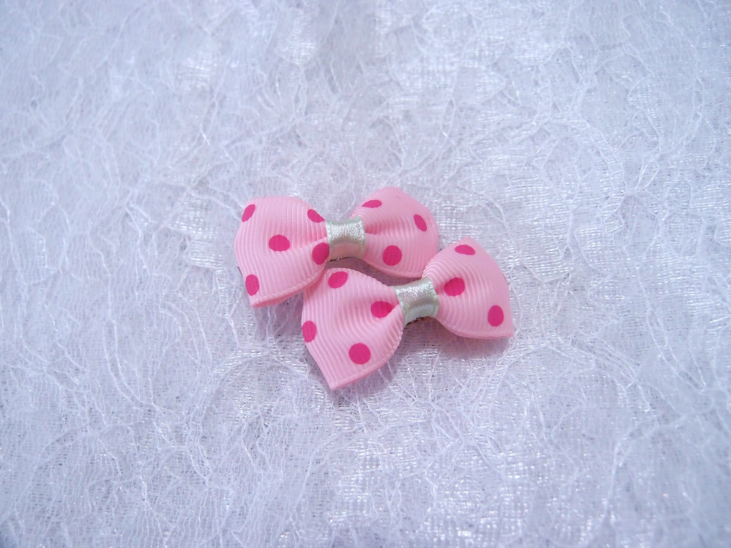 Mini Pastel Pink With Dark Pink Polka Dots Bow Hair Pins ( 2 In A Set ...