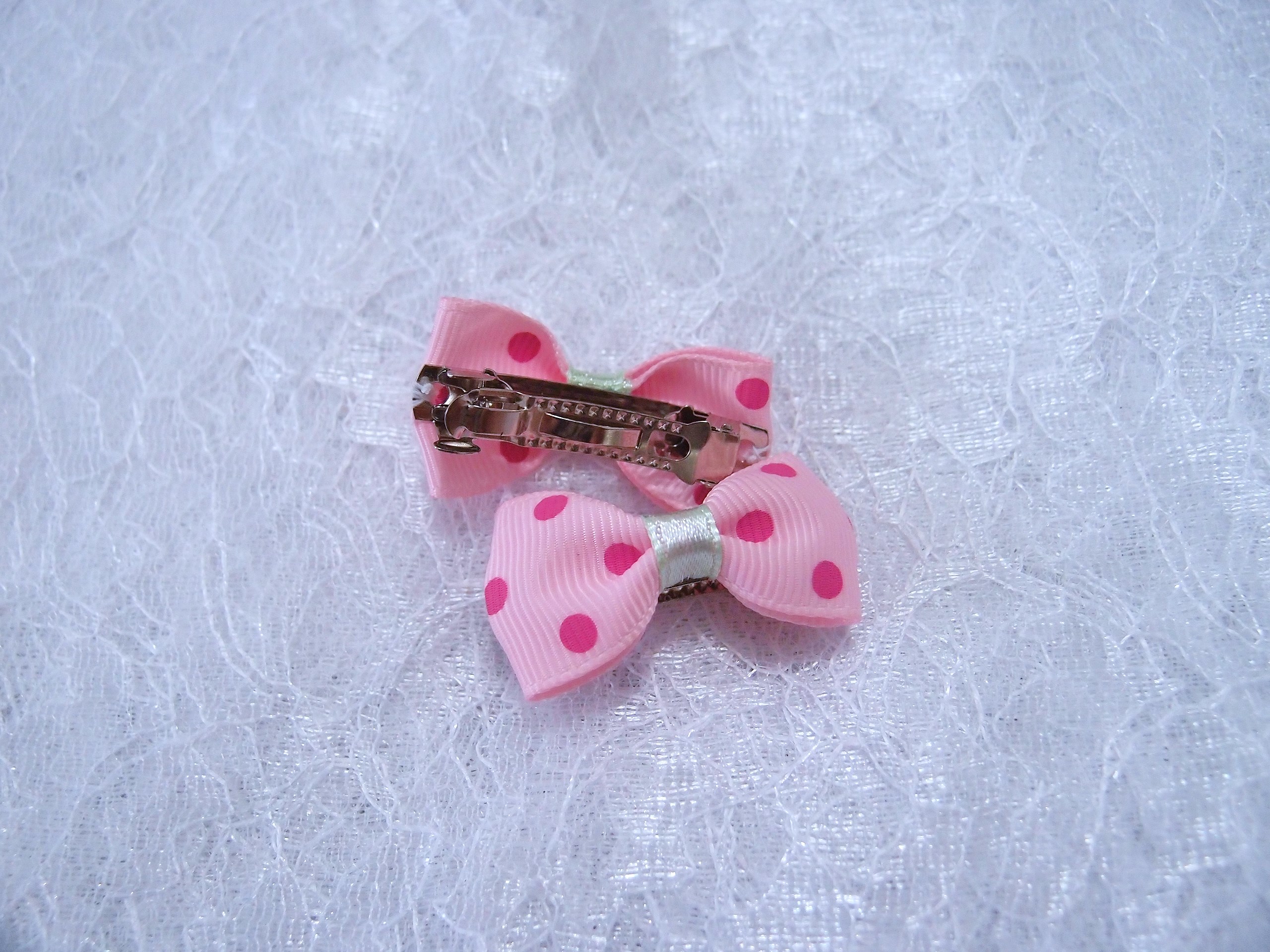 Mini Pastel Pink With Dark Pink Polka Dots Bow Hair Pins ( 2 In A Set ...