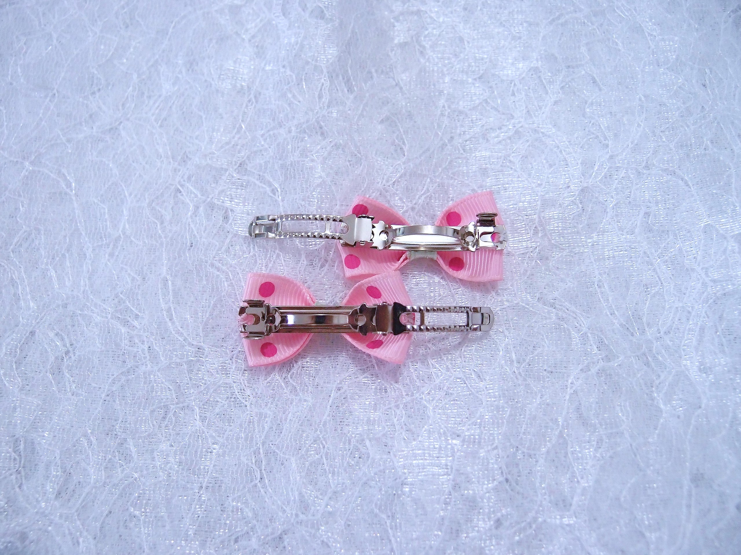 Mini Pastel Pink With Dark Pink Polka Dots Bow Hair Pins ( 2 In A Set ...