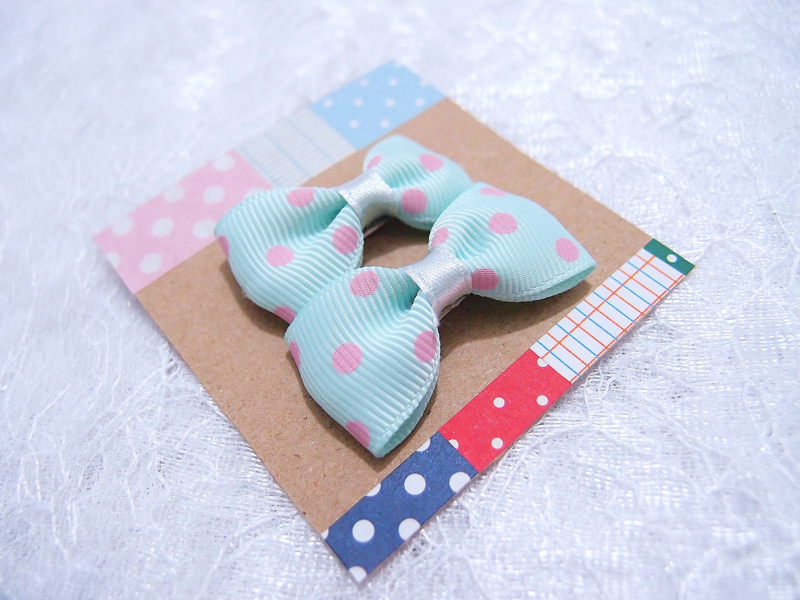 Mini Pastel Blue With Pink Polka Dots Bow Hair Pins ( 2 In A Set ) on ...